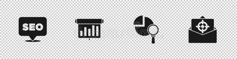 Set SEO Optimization, Board with Graph Chart, Magnifying Glass and Analysis and Mail E-mail Icon ...