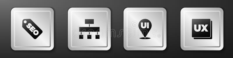 Set Site Map, UI or UX Design, Front End Development and Web. Square Glass Panels Stock ...