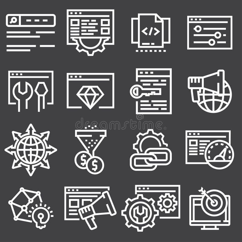 Set SEO Search Engine Optimisation Elements Icons Illustration Stock ...