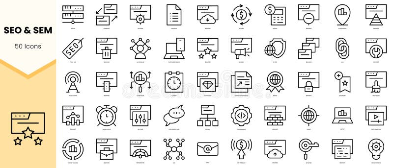 Set of Seo and Sem Icons. Simple Line Art Style Icons Pack Stock Vector ...