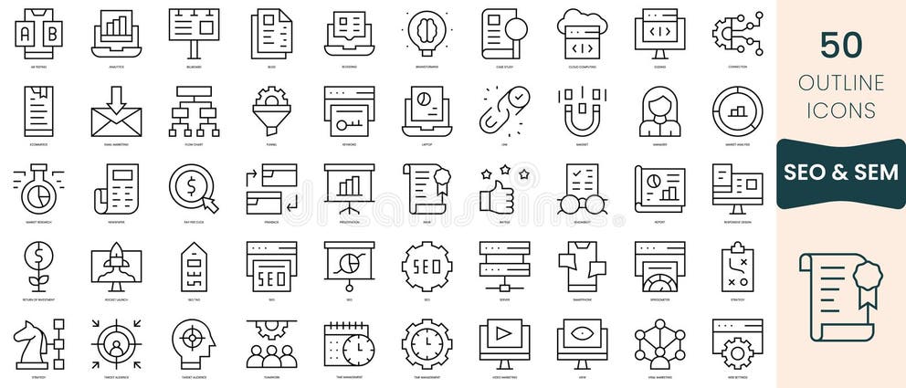 Set of Seo and Sem Icons. Thin Linear Style Icons Pack Stock Vector ...