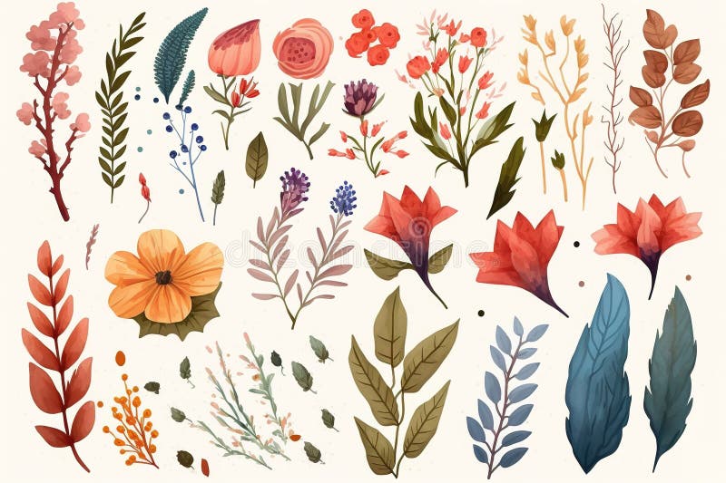 Set of Separate Parts of Flowers in Watercolors Stock Illustration ...