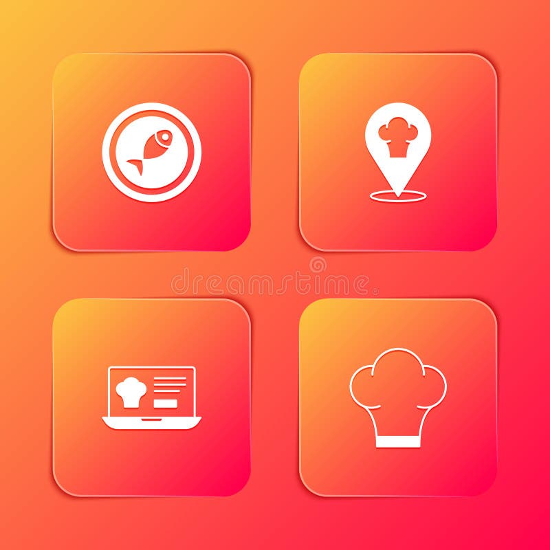 Set Served Fish on a Plate, Chef Hat with Location, Online Ordering and ...