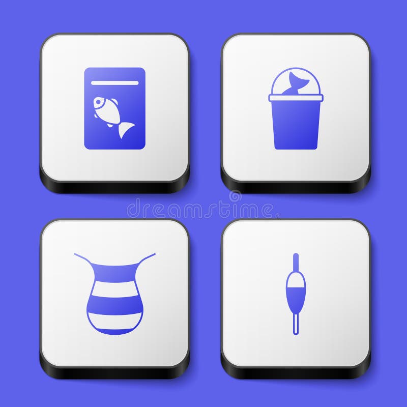 Set Served Fish on Plate, Fishing Bucket with, Net and Float Icon ...