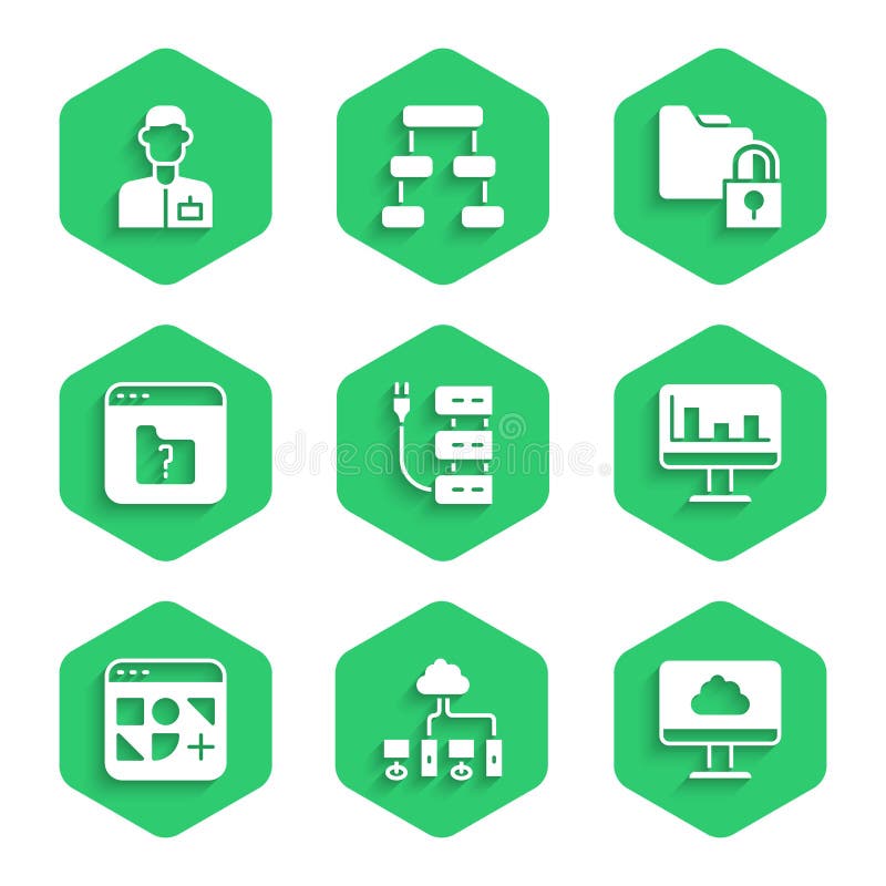 Set Server, Computer Network, Cloud Technology Data Transfer, Monitor with Graph Chart ...