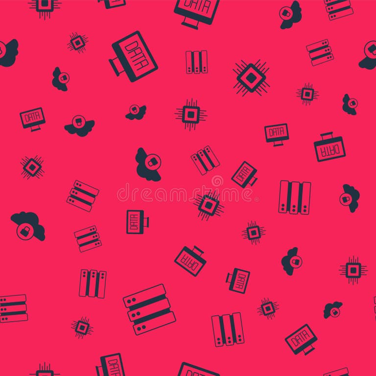 Set Server, Data Analysis, Cloud Computing Lock and Processor CPU on Seamless Pattern. Vector ...