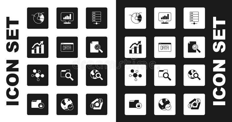 Set Server, Data Analysis, Financial Growth, Pie Chart Infographic, Document with, Search Globe ...