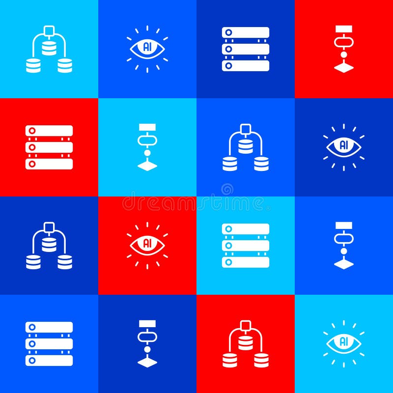 Set Server, Data, Artificial Intelligence AI, and Algorithm Icon ... Set Server, Data, Artificial Intelligence AI, and Algorithm Icon ...