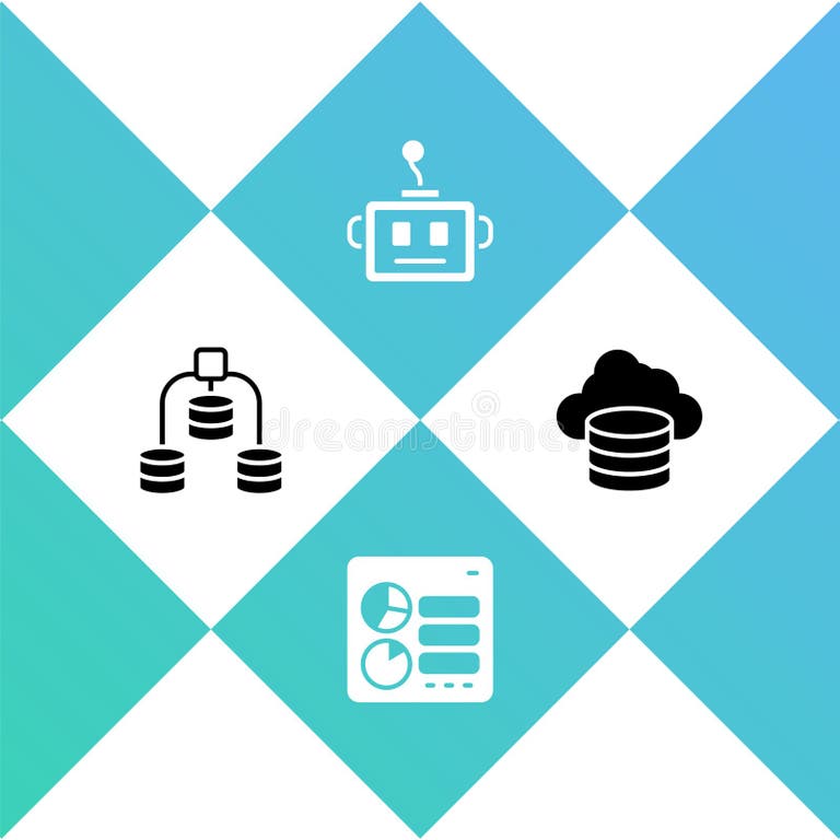 Set Server Data Computer Api Interface Artificial Intelligence Robot And Cloud Database Icon