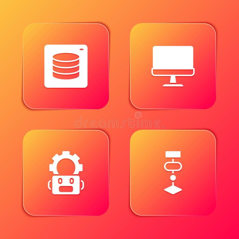 Set Server Data Computer Monitor Robot Setting And Algorithm Icon Vector Stock Vector