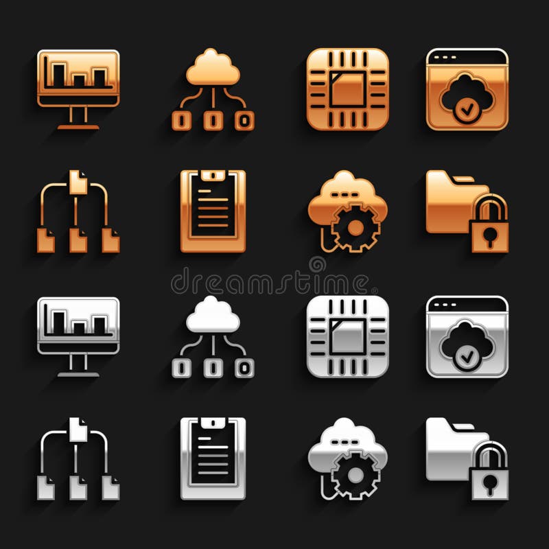 Set Server, Data Report, Cloud Technology Data Transfer, Folder and Lock, Tree, Processor with ...