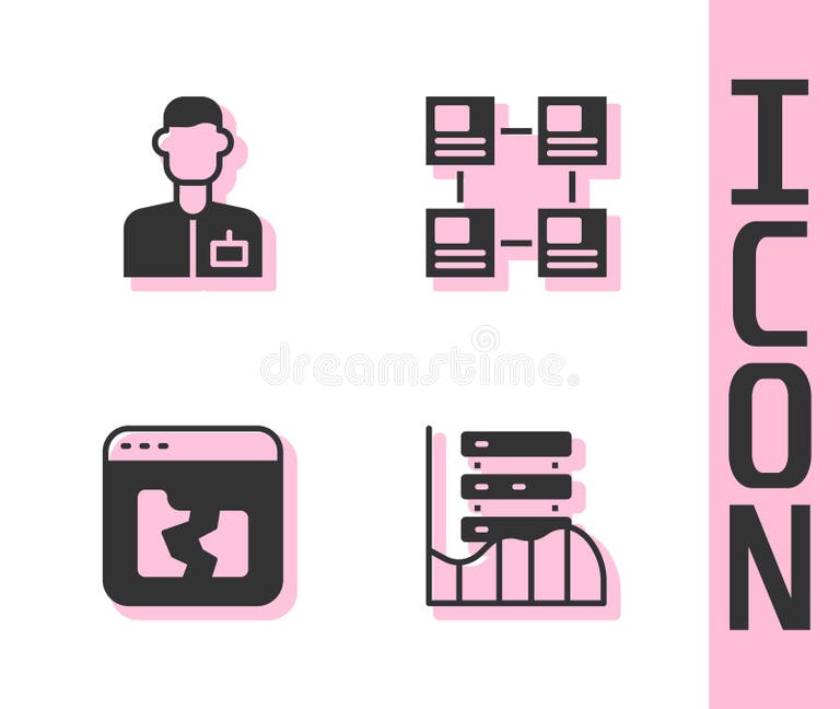 Set Server, Data, Web Hosting, Analyst Engineer, Broken File and Hierarchy Organogram Chart Icon ...