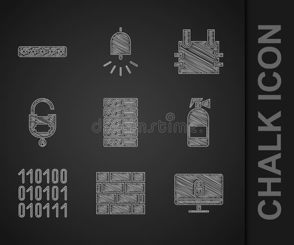 Set Server, Data, Web Hosting, Bricks, Lock on Computer Monitor, Fire Extinguisher, Binary Code ...