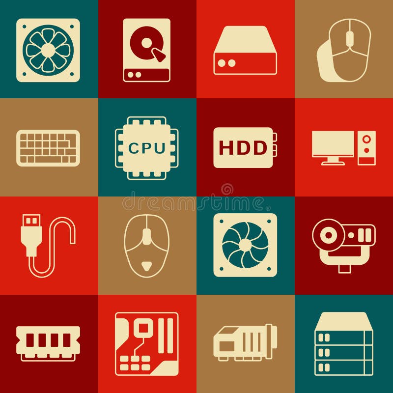 Set Server Data Web Hosting Camera Computer Monitor Processor With