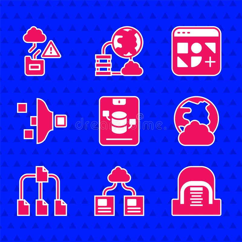 Set Server, Data, Web Hosting, Cloud Technology Data Transfer, Hangar with Servers, Social ...