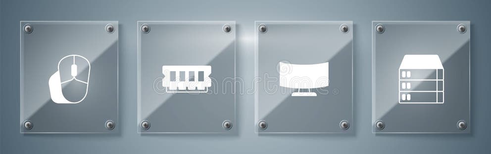 Set Server Data Web Hosting Computer Monitor Screen Ram Random Access Memory And Mouse