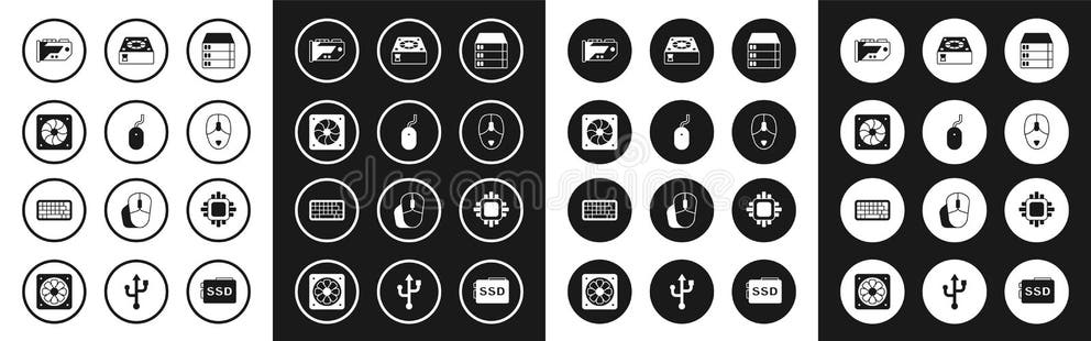 Set Server, Data, Web Hosting, Computer Mouse, Cooler, Video Graphic Card, Processor with CPU ...