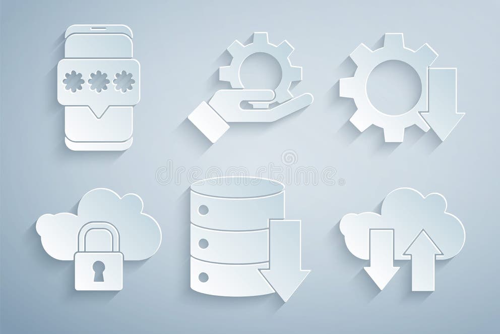 Set Server, Data, Web Hosting, Cost Reduction, Cloud Computing Lock, Download and Upload, Hand ...