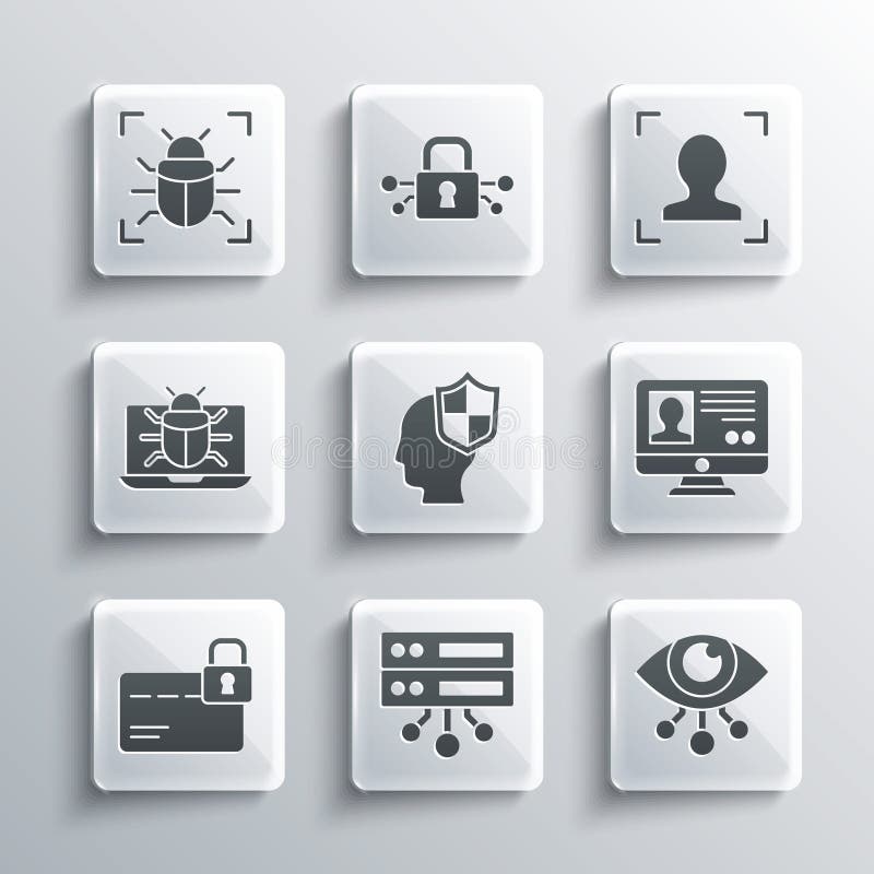 Set Server Data Web Hosting Eye Scan Create Account Screen Head With Shield Credit Card
