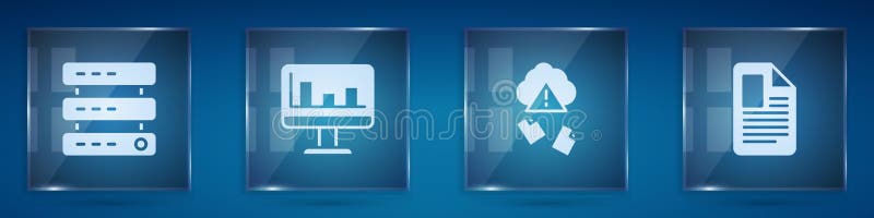 Set Server Data Web Hosting Monitor With Graph Chart Cloud Hacking And File Document Square
