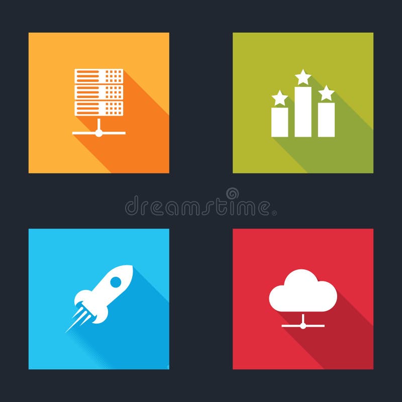 Set Server, Data, Web Hosting, Ranking Star, Rocket Ship with Fire and ... Set Server, Data, Web Hosting, Ranking Star, Rocket Ship with Fire and ...