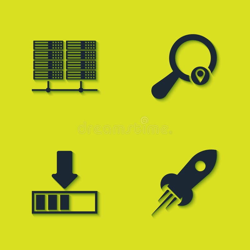 Set Server, Data, Web Hosting, Rocket Ship with Fire, Loading and ... Set Server, Data, Web Hosting, Rocket Ship with Fire, Loading and ...