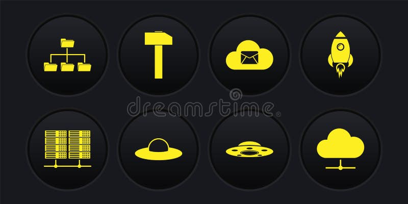 Set Server, Data, Web Hosting, Rocket Ship with Fire, UFO Flying ... Set Server, Data, Web Hosting, Rocket Ship with Fire, UFO Flying ...