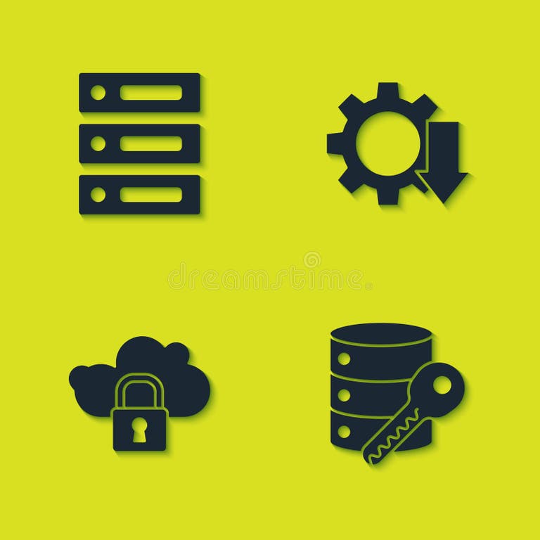 Set Server, Data, Web Hosting, Security with Key, Cloud Computing Lock and Cost Reduction Icon ...