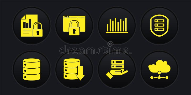 Set Server Data Web Hosting With Shield Pie Chart Infographic