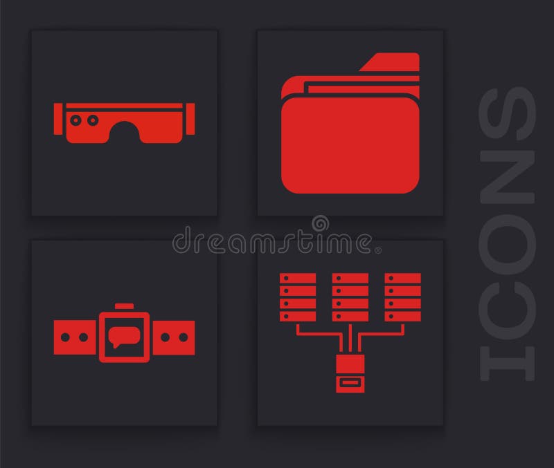 Set Server, Data, Web Hosting, Smart Glasses, Document Folder and Smartwatch Icon. Vector Stock ...