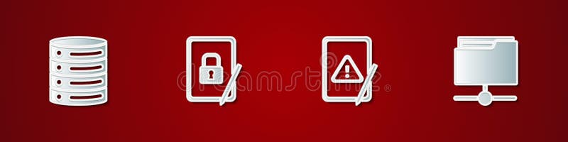 Set Server, Data, Web Hosting, Tablet with Closed Padlock, Exclamation ... Set Server, Data, Web Hosting, Tablet with Closed Padlock, Exclamation ...