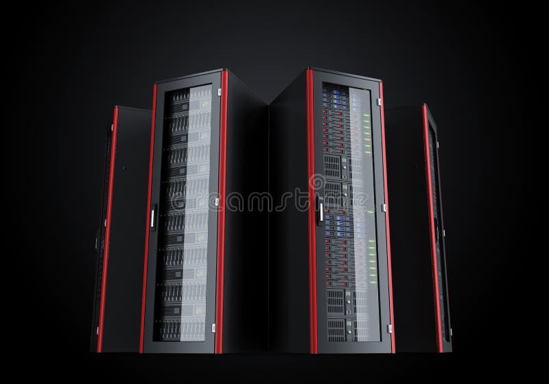 Set of Server Racks Isolated on Black Background Stock Illustration ...