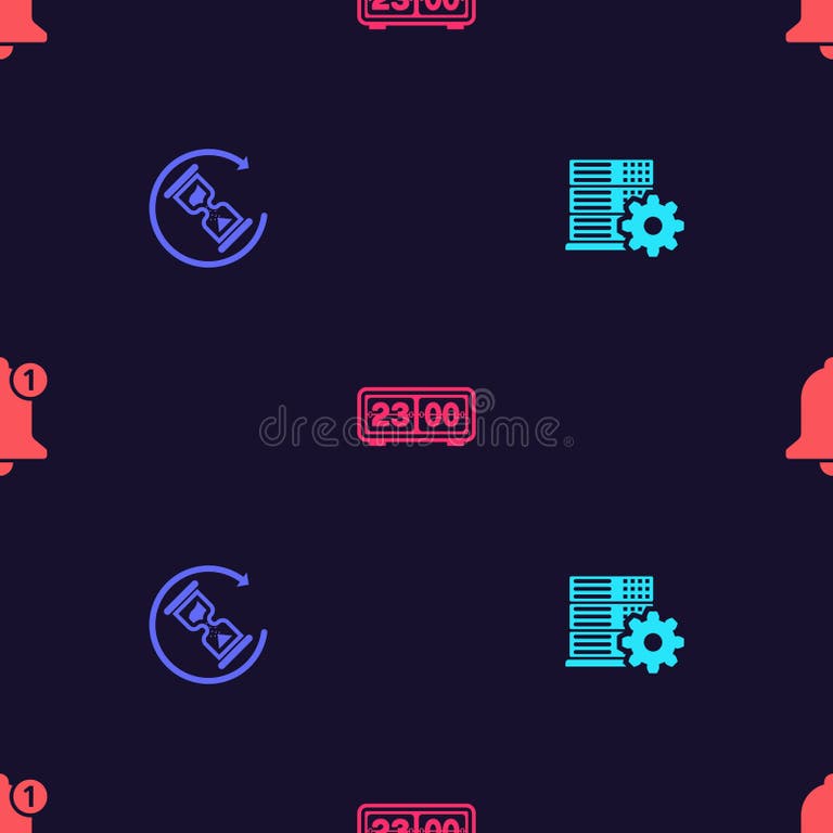 Set Server Setting, Waiting, Retro Flip Clock and Bell on Seamless Pattern. Vector Stock Vector ...