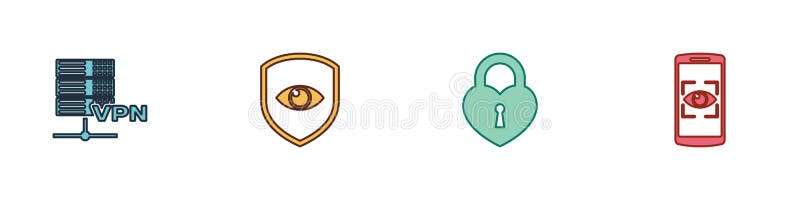 Set Server VPN, Shield and Eye, Castle in the Shape of Heart and Mobile ...