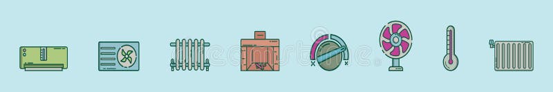 Set of Set of Heating and Cooling System Cartoon Icon Design Template ...