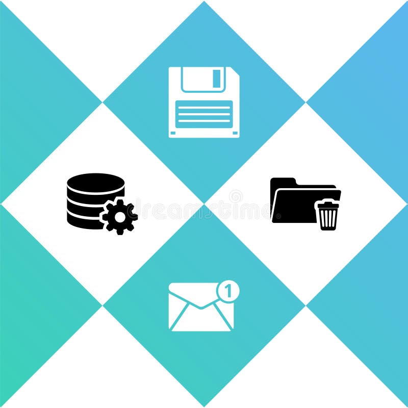 Set Setting Database Server New Email Incoming Message Floppy Disk And Delete Folder Icon