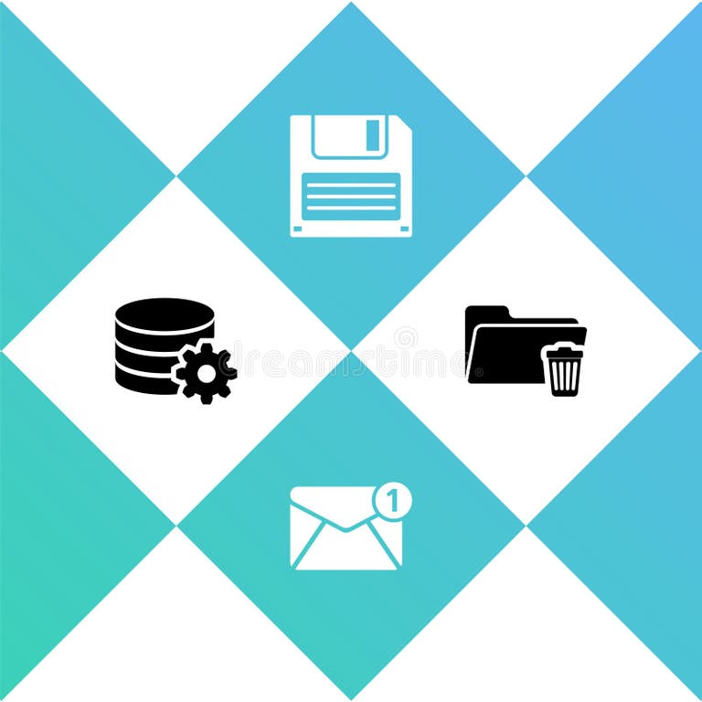 Set Setting Database Server New Email Incoming Message Floppy Disk And Delete Folder Icon