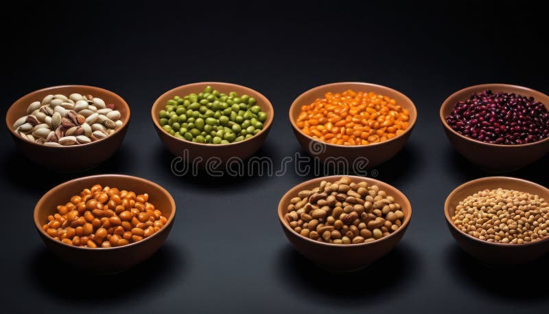 A Set of Seven Bowls Filled with Different Types of Beans and Peas, All ...
