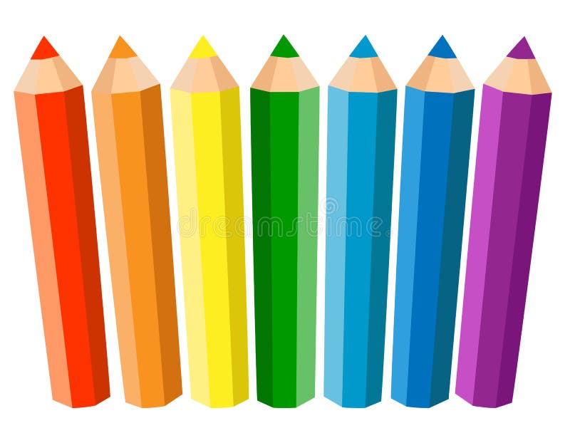 Set of Seven Colored Pencils on White Background. Vector Illustration ...