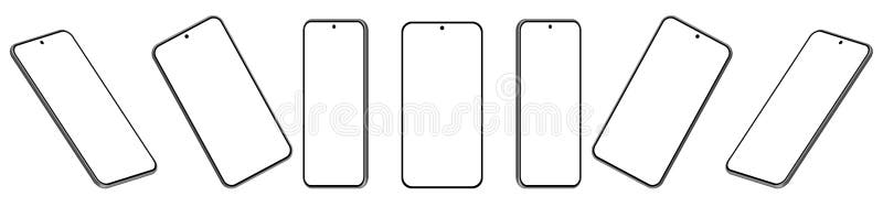 Set of Seven 3D Smartphone Mockups in Different Angles, Projections ...