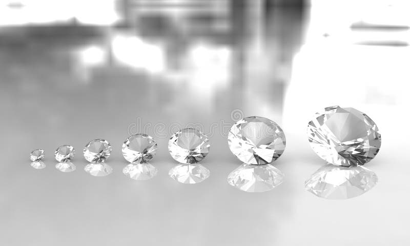 Set of Seven Size Diamonds on Glossy Surface Stock Illustration ...