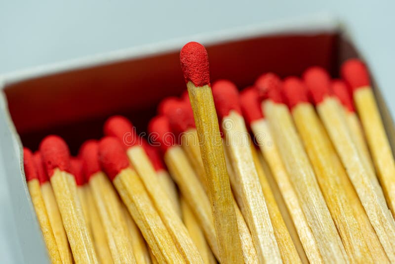Set of Several Defocused Red-headed Matchsticks with One Red-headed ...