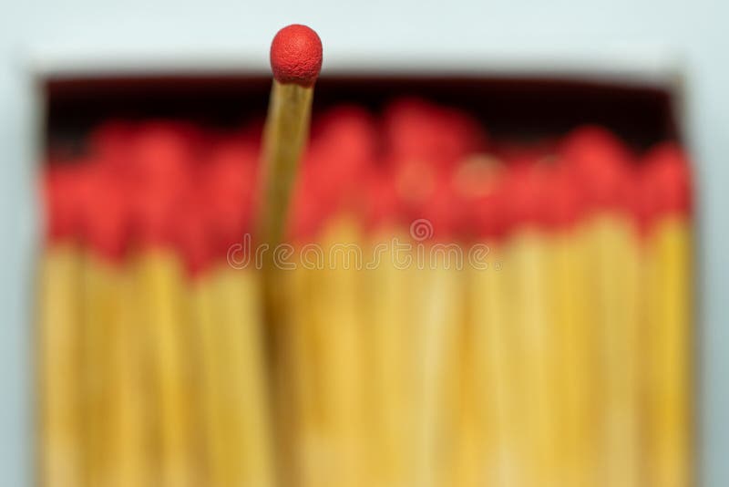 Set of Several Defocused Red-headed Matchsticks with One Red-headed ...
