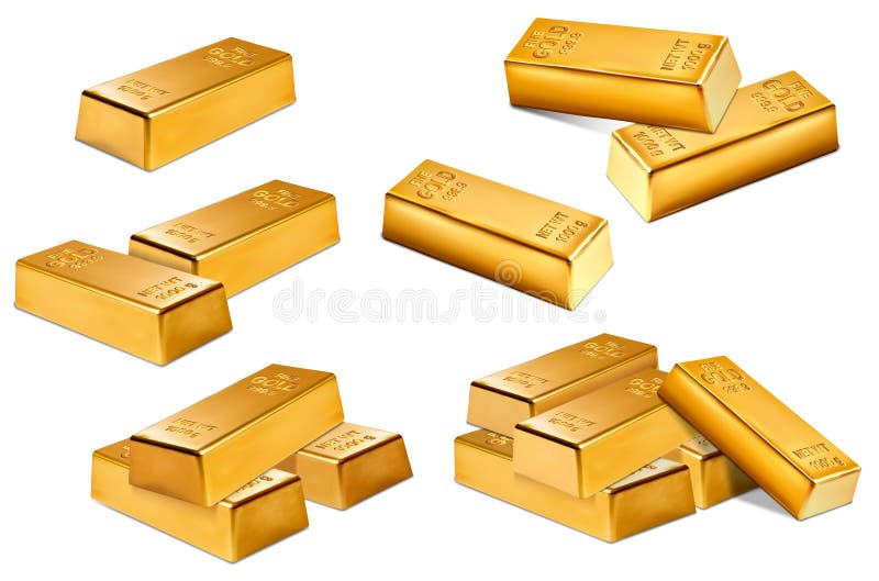 Set of Several Different Stacks of Gold Bricks in Different Numbers and ...