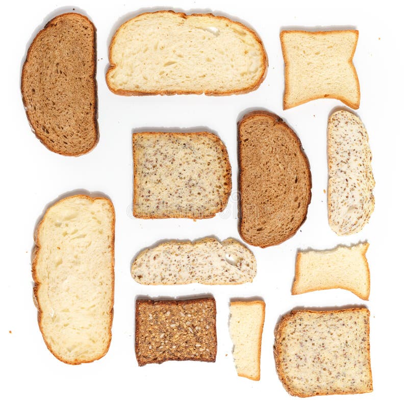 Set of Several Slices of Different Bread on a White Background Stock ...