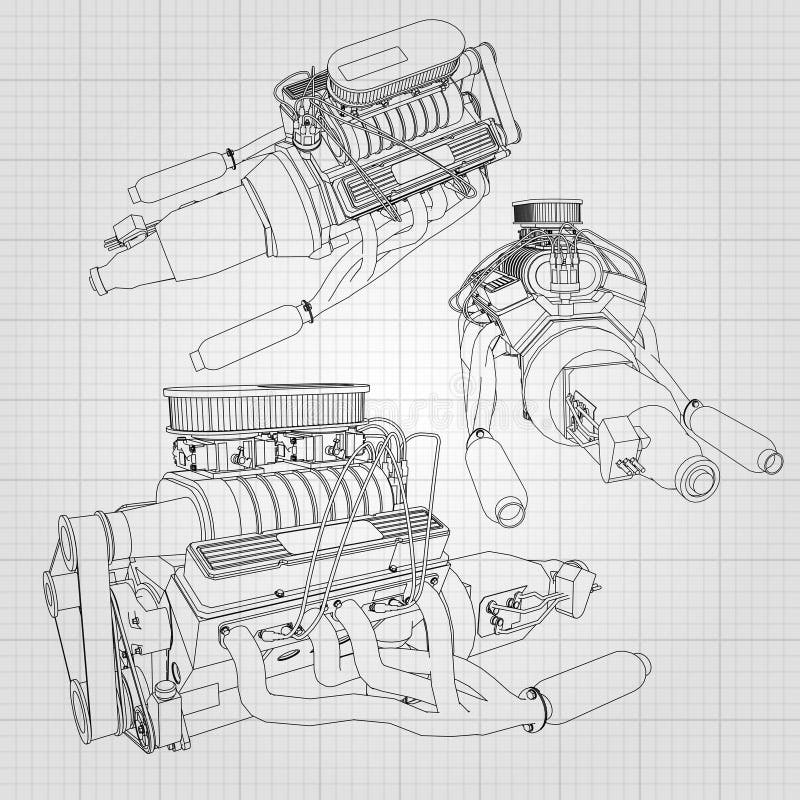 A Set of Several Types of Powerful Car Engine. the Engine is Drawn with ...