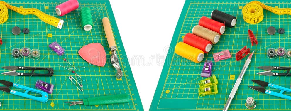 A Set of Sewing Accessories on a Patchwork Mat. Free Space for Text ...