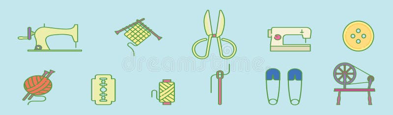 Set of Sewing Cartoon Icon Design Template with Various Models. Vector ...