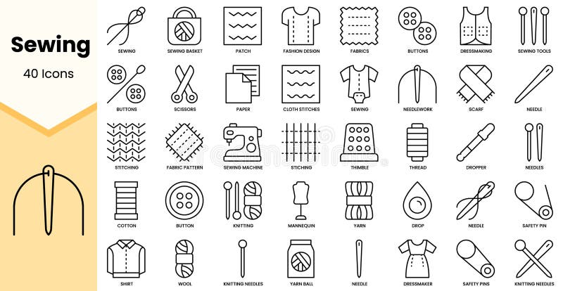 Set of Sewing Icons. Simple Line Art Style Icons Pack Stock Vector ...