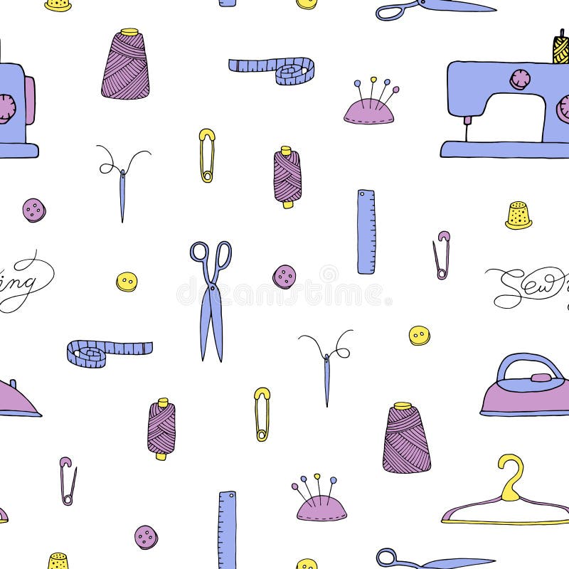 Set of Sewing Items. Outline Drawing Stock Vector - Illustration of ...